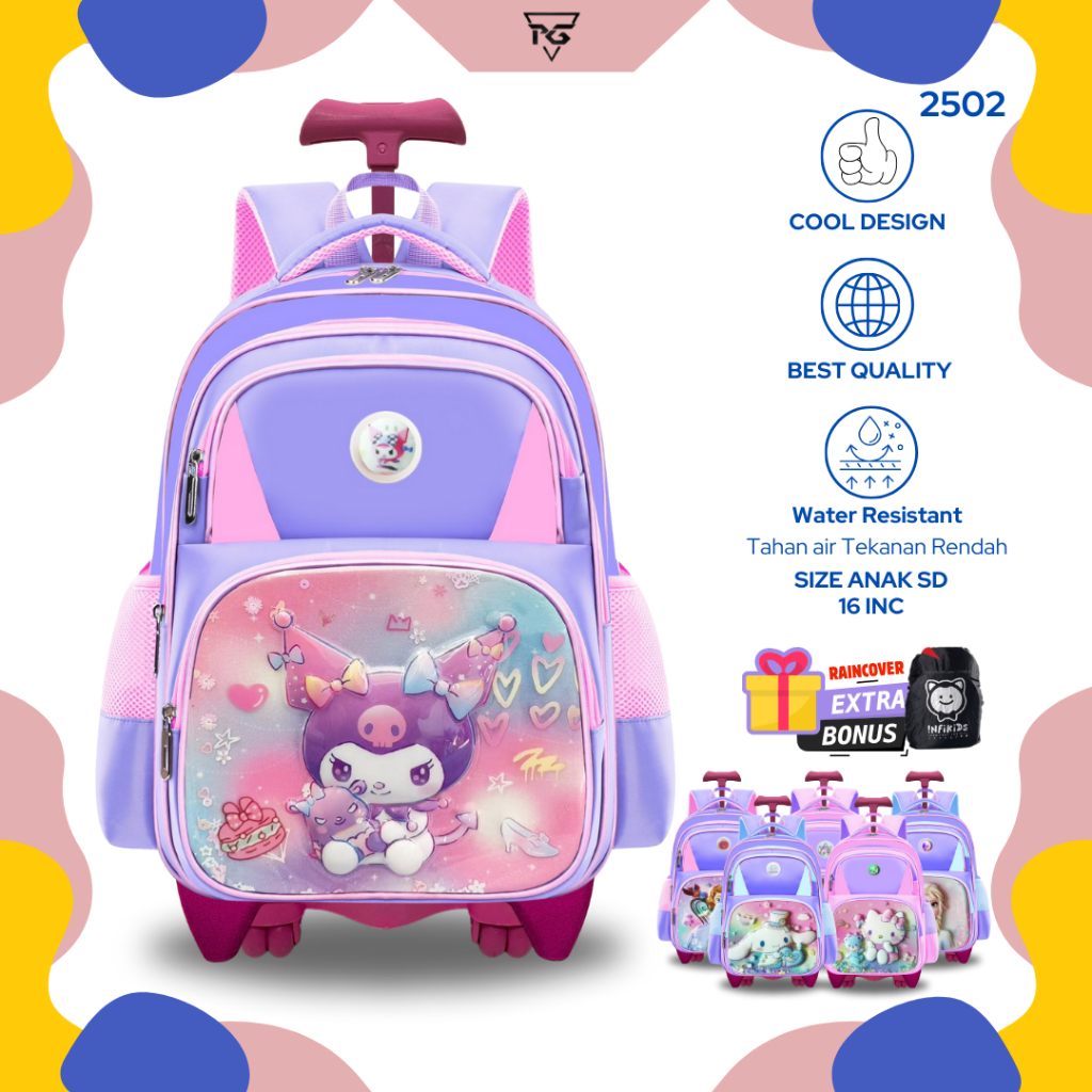 Jual Tas Troli Sekolah Anak Perempuan SD Gambar Karakter Kuromi Timbul Tas Dorong Koper Anak RPG ...