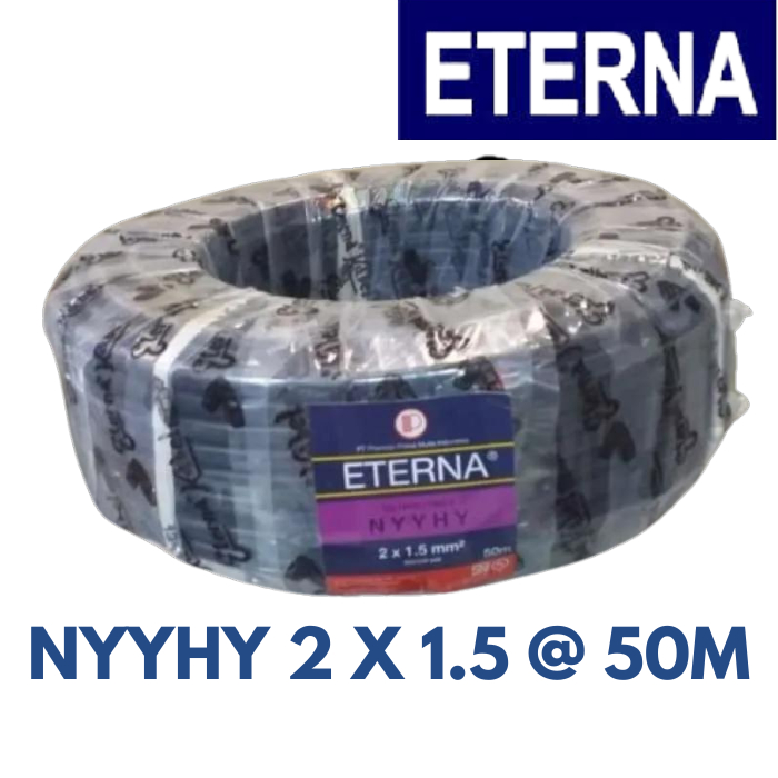 Jual ETERNA KABEL LISTRIK SERABUT HITAM NYYHY 2X1.5 PER ROLL @ 50M (K) | Shopee Indonesia