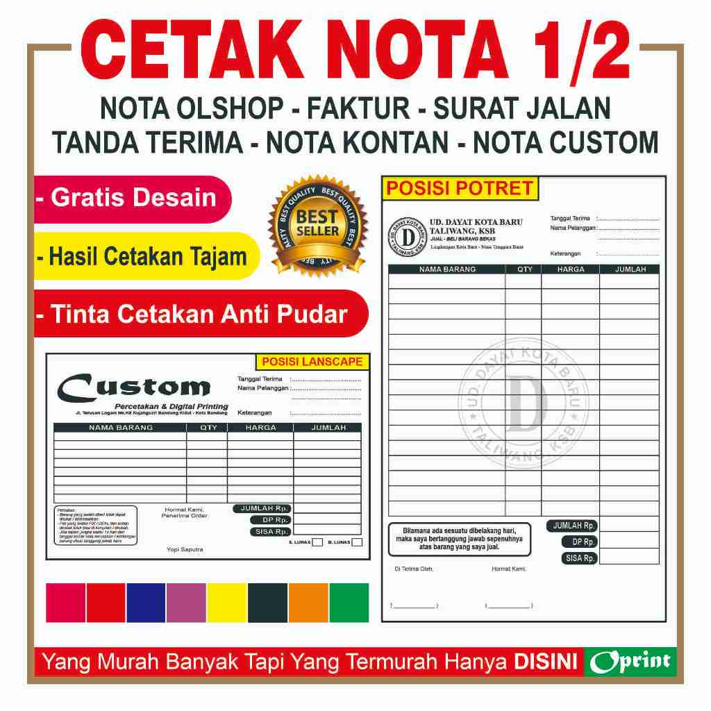 Jual NOTA UKURAN 1/2 = 16,5 x 21 CM, FULL COLOUR | Shopee Indonesia