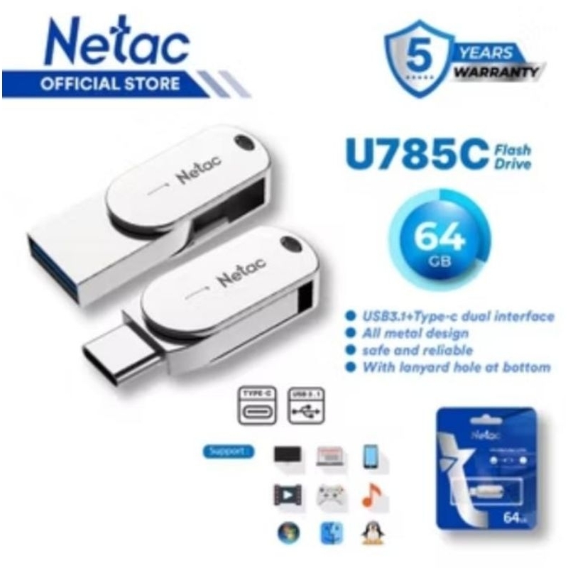 Jual Netac U782C Dual Flashdisk USB 3.2 Type-C Flash Drive 64GB ...