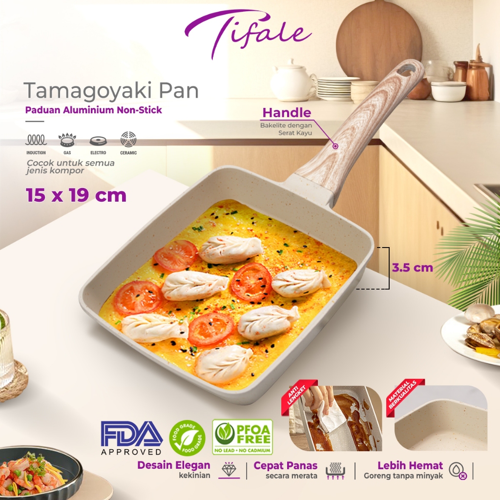 Jual ABS X Tifale Tamagoyaki Pan White Granite Penggorengan Telur Omelette Anti lengket | Shopee ...