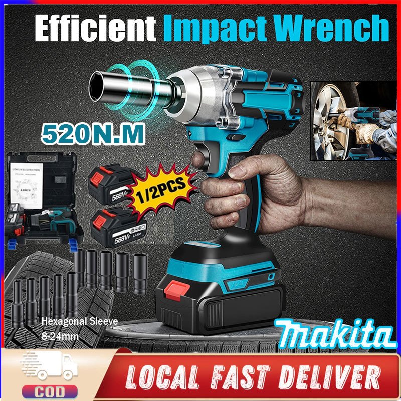 Jual Impact wrench 588V 520NM Brushless mesin Bor Impact Serbaguna 2 Baterai Cordless Impact ...