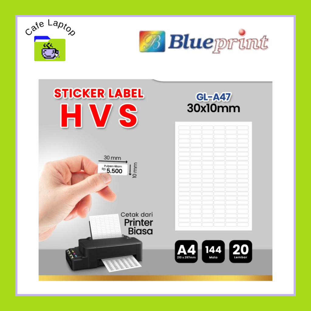 Jual Kertas Stiker Label HVS Doff A4 BLUEPRINT Uk 30 x 10 mm - 20 ...
