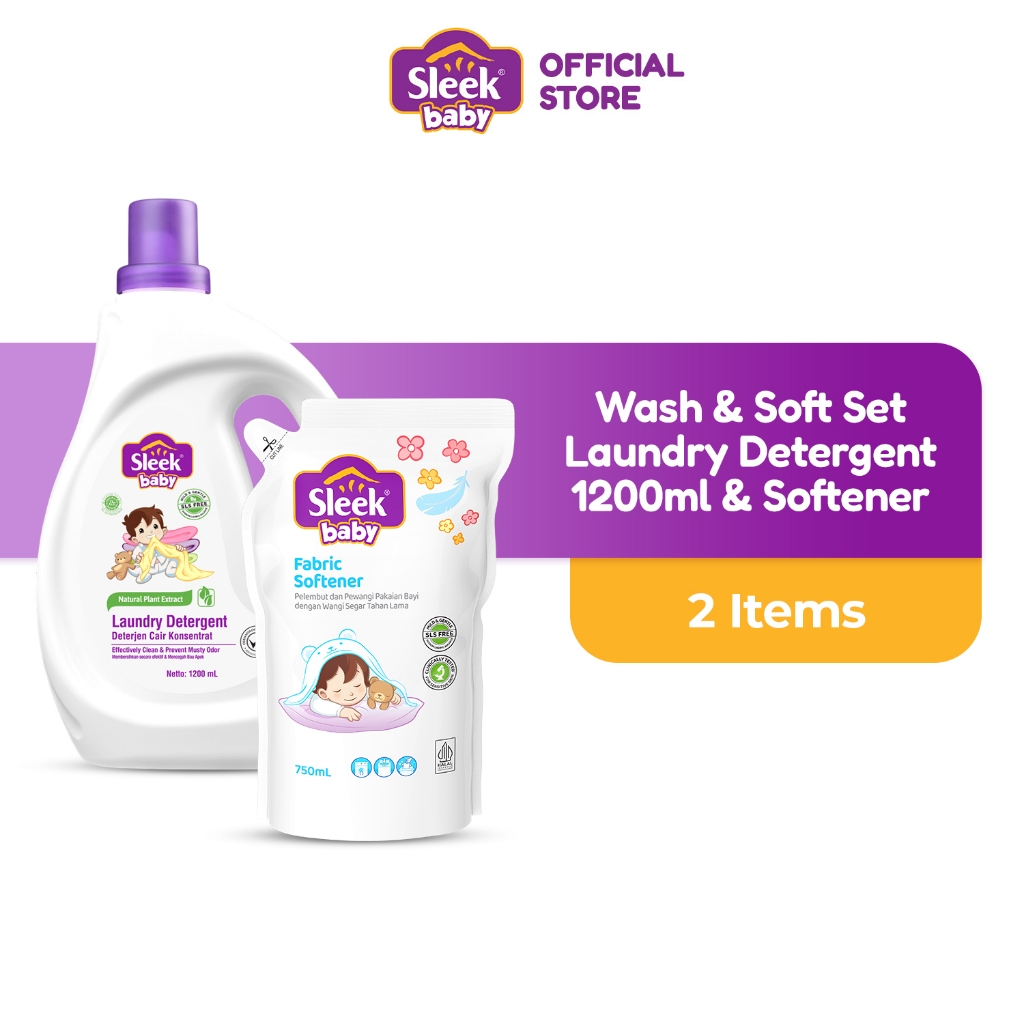 Jual Sleek Baby Wash & Soft Set - Laundry Detergent 1200ml & Softener ...