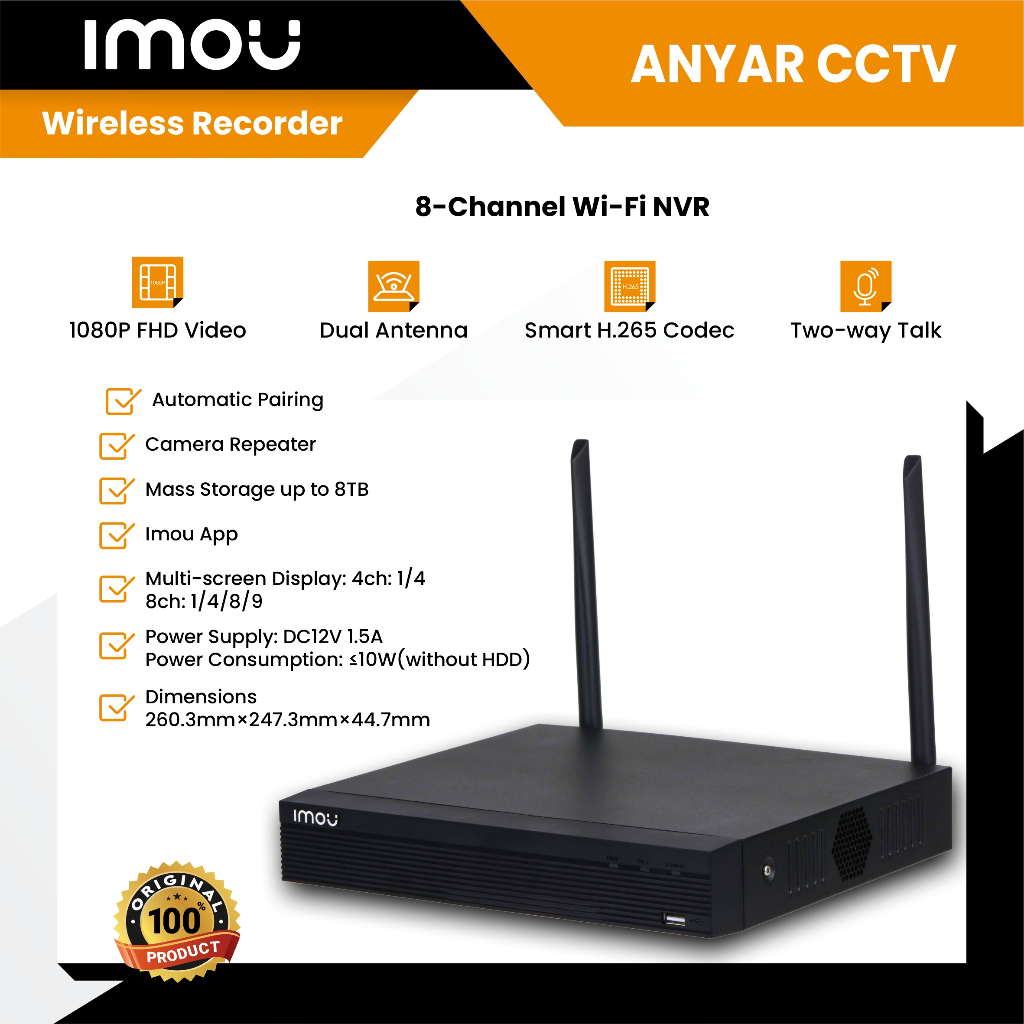 Jual IMOU NVR1108HS-W-S2 NVR WIRELESS IMOU 8CHANNEL NVR1108HS W S2 ...