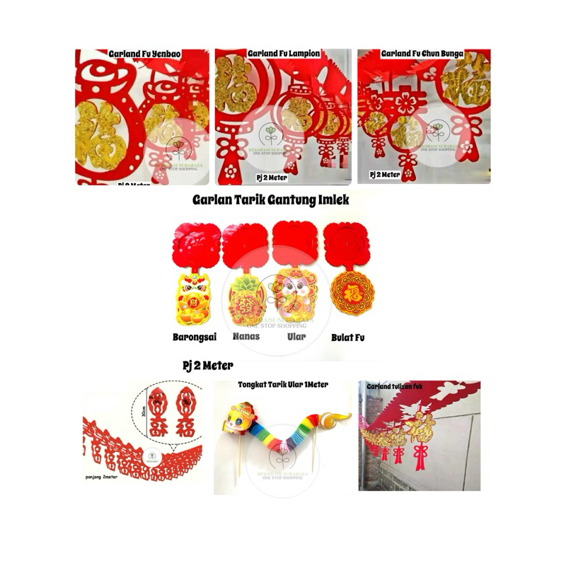 Jual Dekorasi Imlek / Hiasan imlek Garlan tarik Fu Kertas / Ular Tarik ...