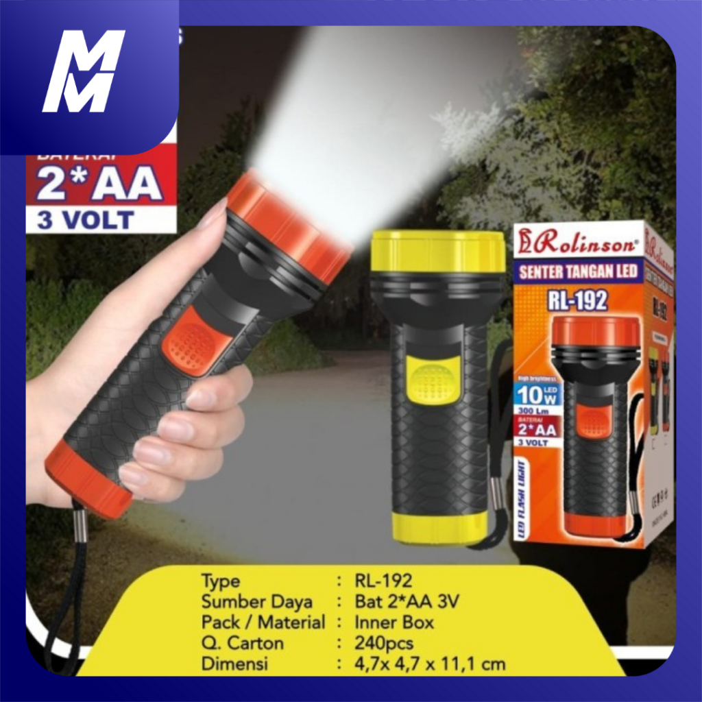Jual Rolinson Senter Tangan LED RL-192 10 Watt Baterai AA | Shopee Indonesia