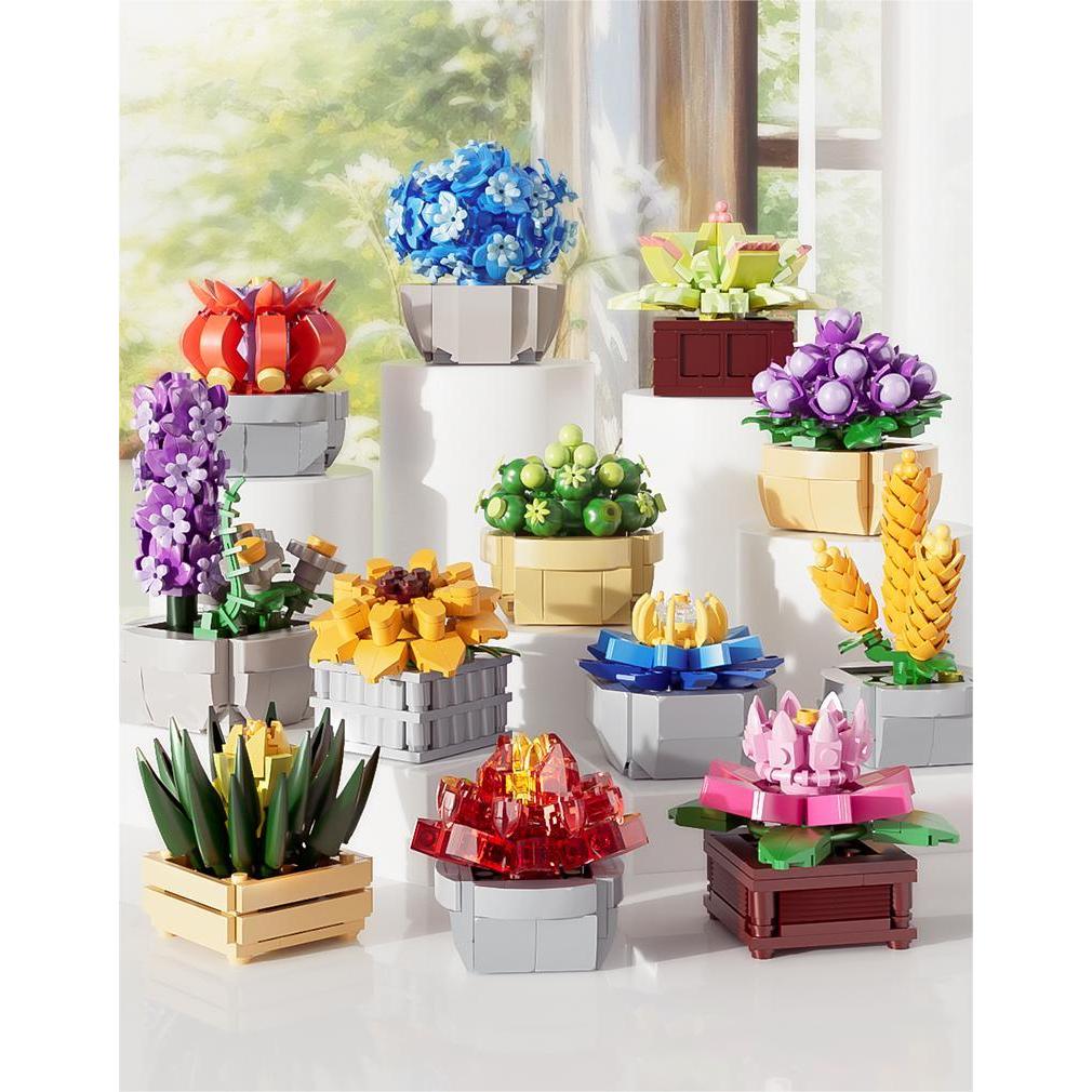 Jual Building blocks, potted plants, assembled toys, succulent handmade ...