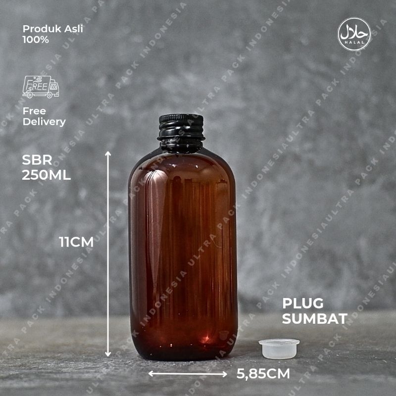 Jual KEMASAN MINUMAN BOTOL FOOD GRADE - BOTOL PET SBR 250ML AMBER + PLUG TUTUP SUMBAT + TUTUP ...