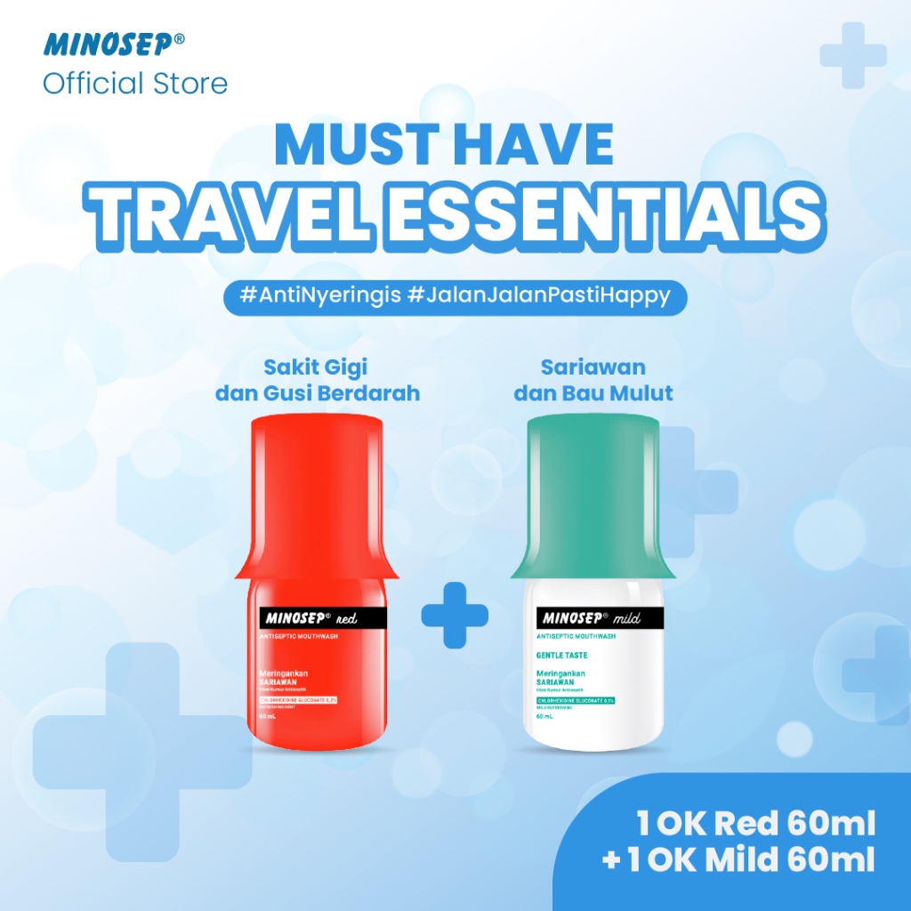 Jual Minosep RED Obat Kumur Antiseptik 60ml 1 botol + 1MILD 60ml Travel ...