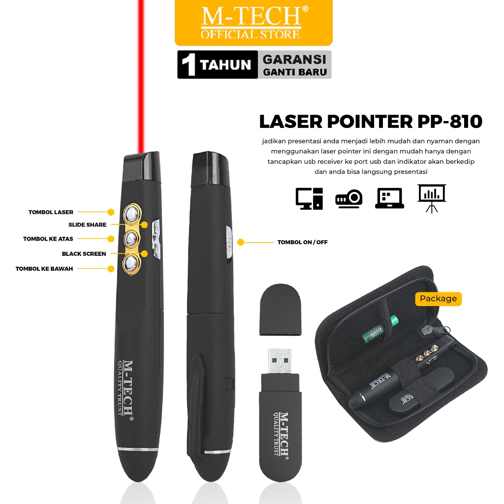 Jual M-Tech Original Laser Pointer Wireless Presenter Alat Presentasi Gratis Pouch | Shopee ...