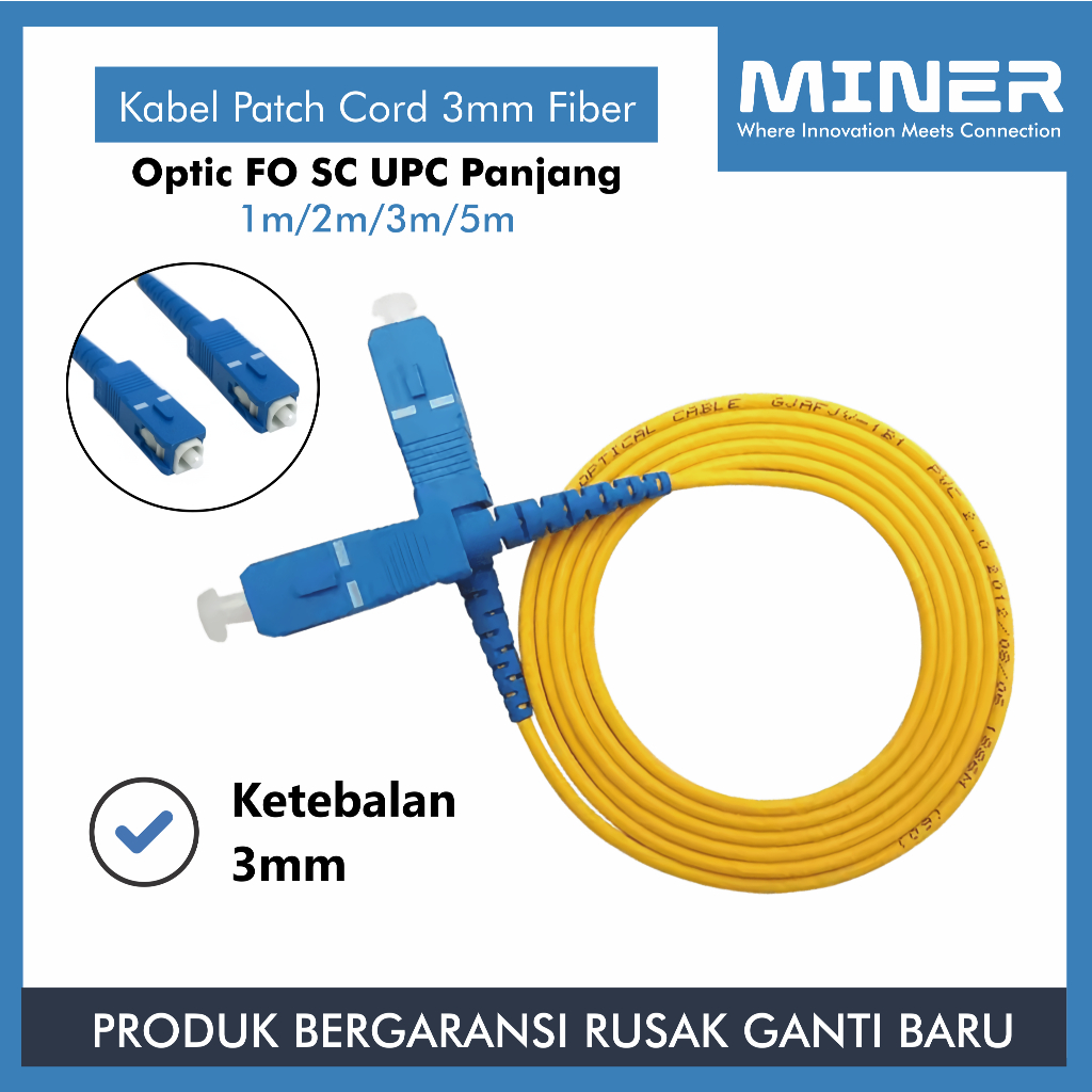 Jual MINER Kabel Patch Cord 3mm Fiber Optic FO SC UPC Panjang 1M / 2M ...