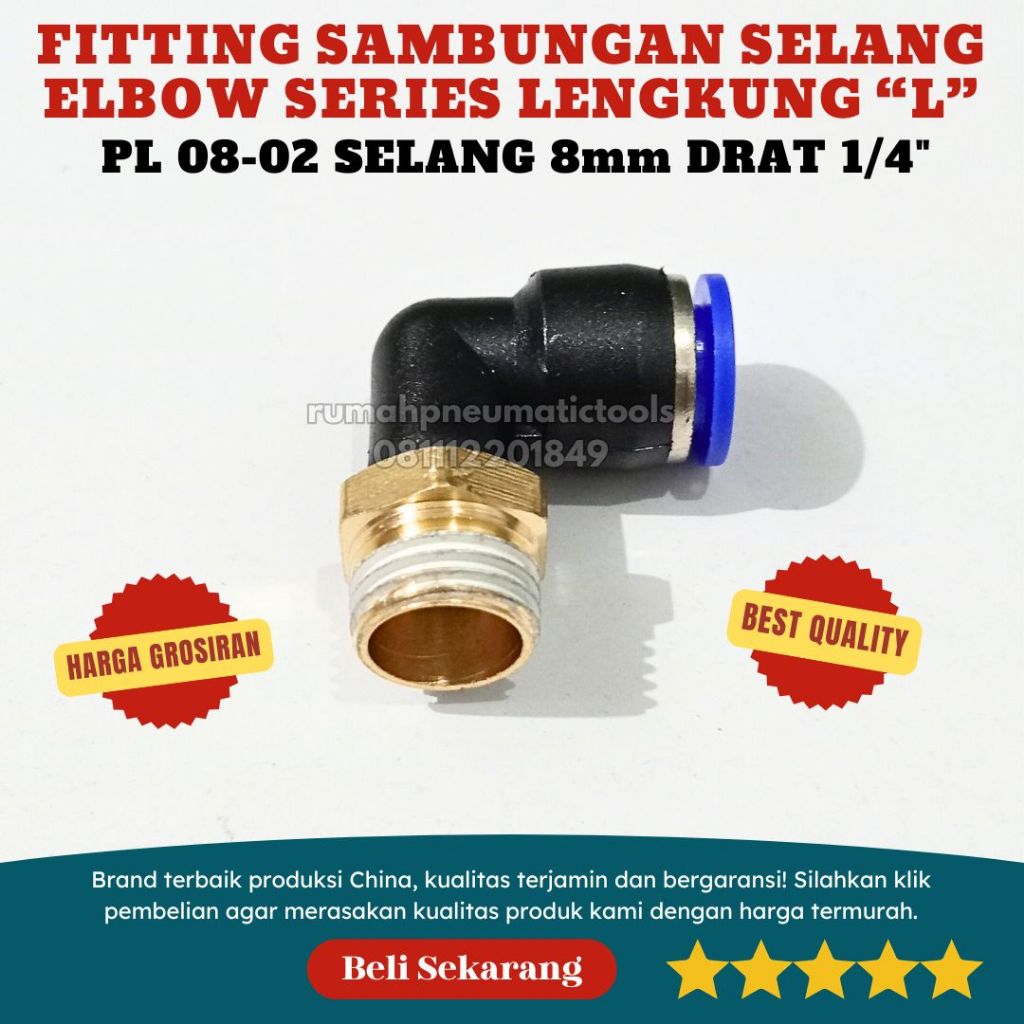 Jual FITTING L BOW PL 8mm DRAT 1/8 1/4 3/8 1/2 in SAMBUNGAN LENGKUNG SELANG ANGIN PNEUMATIC 10 ...