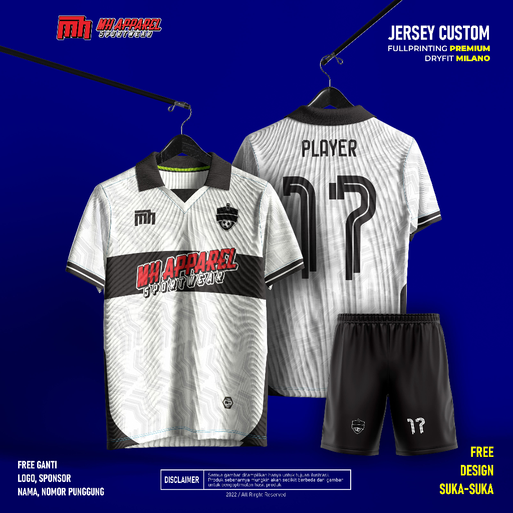 Jual MH APPAREL - BERKERAH Baju Jersey Bola / Futsal Custom Satuan ...