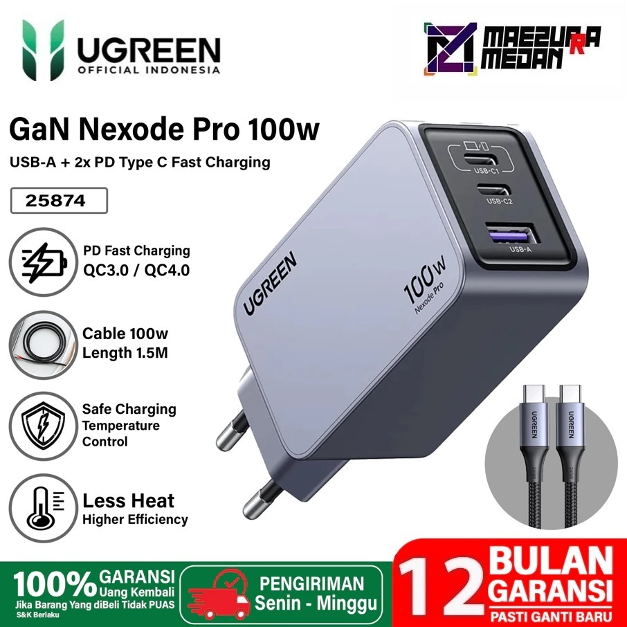 Jual UGREEN Wall Charger 100w Nexode PRO GaN Mini 3-Port Fast Charging Support PD3.0 QC3.0 QC4 ...