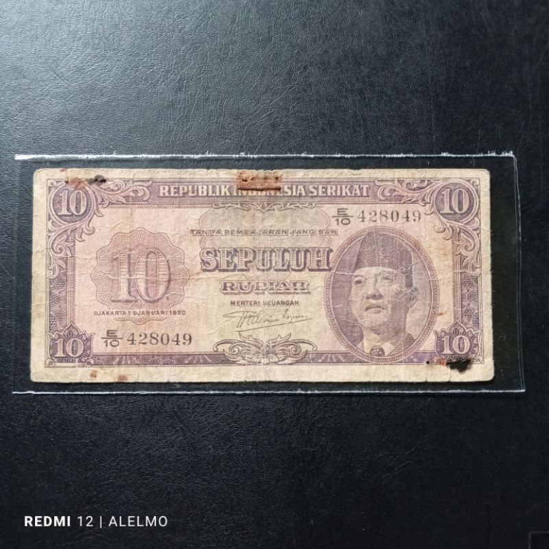 Jual uang kertas 10 rupiah seri ris tahun 1950 bekas jelek | Shopee ...
