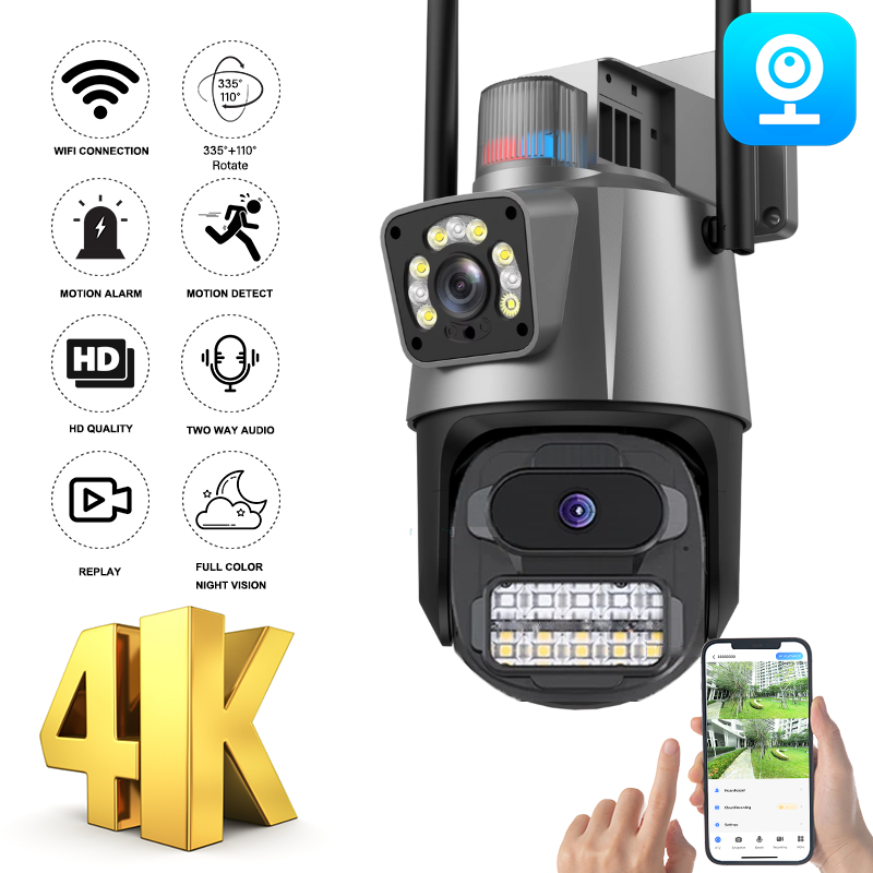 Jual Dual Lens Camera CCTV 8MP Wireless Outdoor Color Night Vision PTZ ...