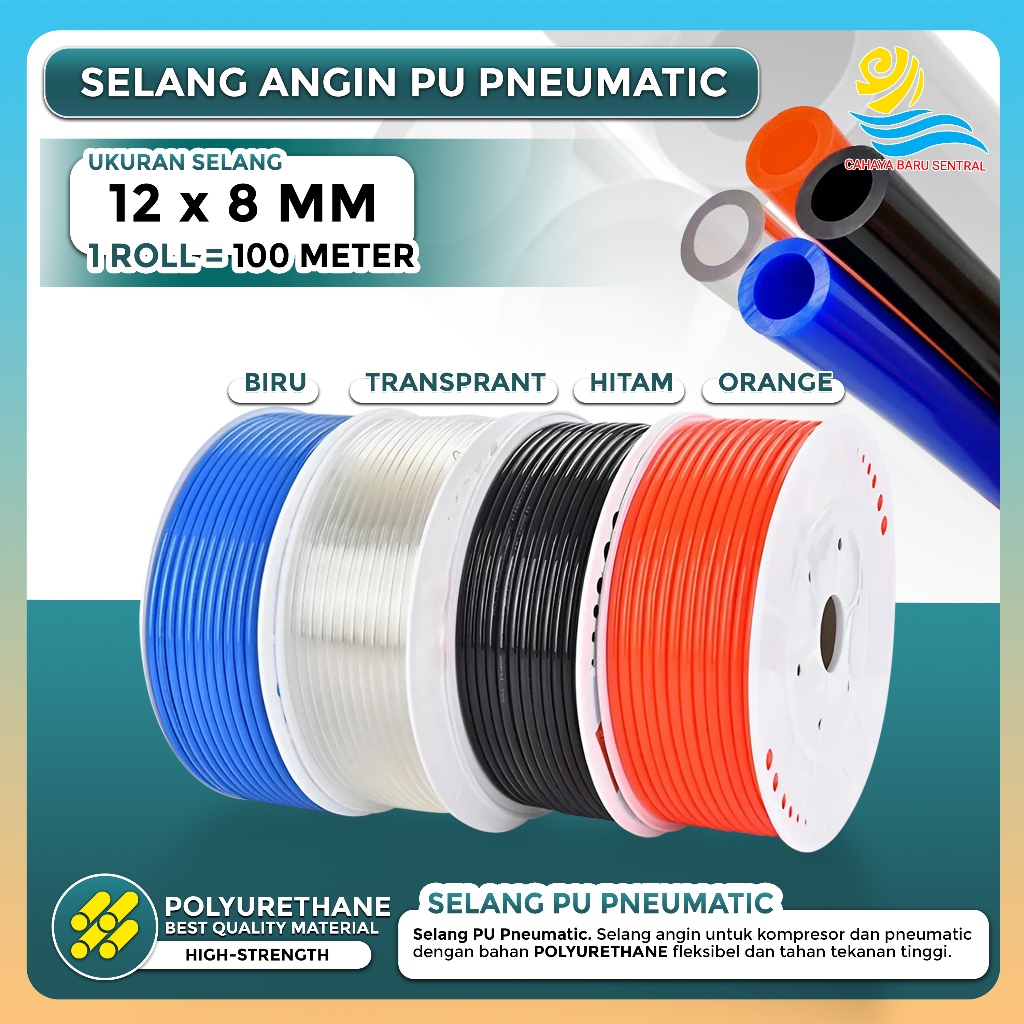 Jual Hose Pu Selang Pu (PollyUrethane) Ukuran OD 12 mm x 8 mm Harga Per Roll | Shopee Indonesia