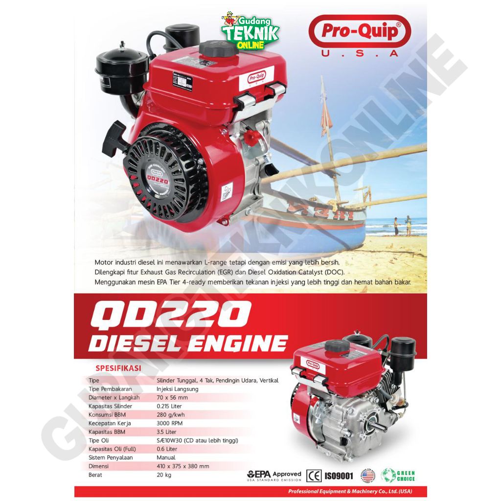 Jual PROQUIP Engine Penggerak DIESEL 9HP PROQUIP QD220 9PK / Mesin ...