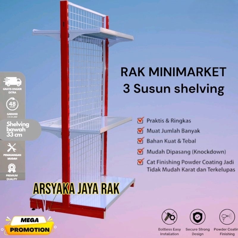 Jual Rak Gondola Minimarket Double Start 3 Susun | Shopee Indonesia