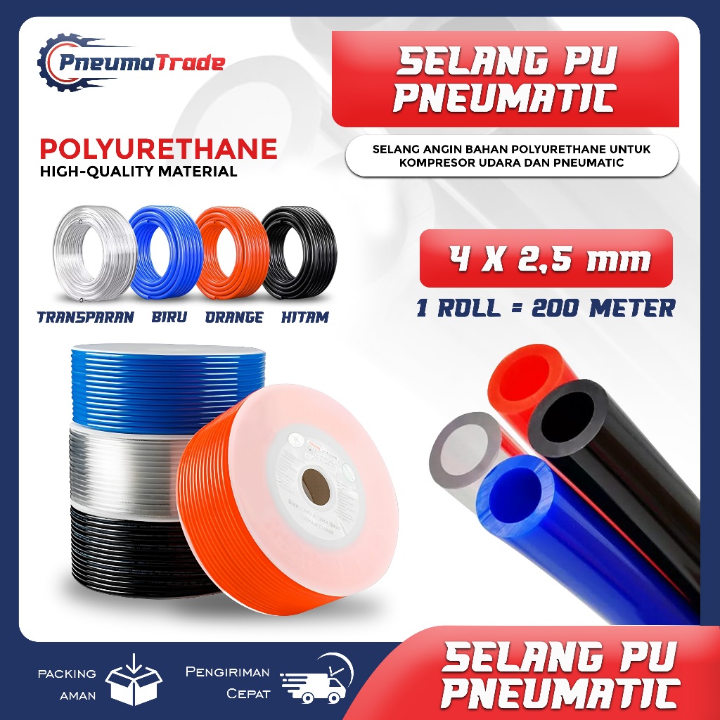 Jual Hose Pu Selang Pu (PollyUrethane) Ukuran OD 4mm x 2,5 mm ROLL | Shopee Indonesia