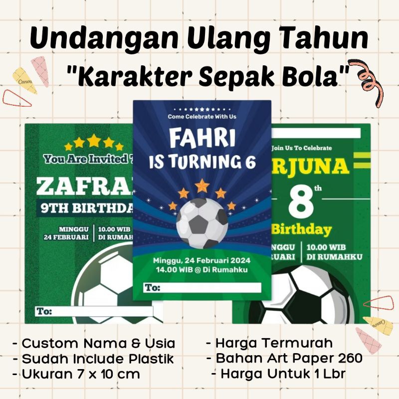 Jual Undangan Ulang Tahun Sepak Bola Custom - Soccer - Futsal ...