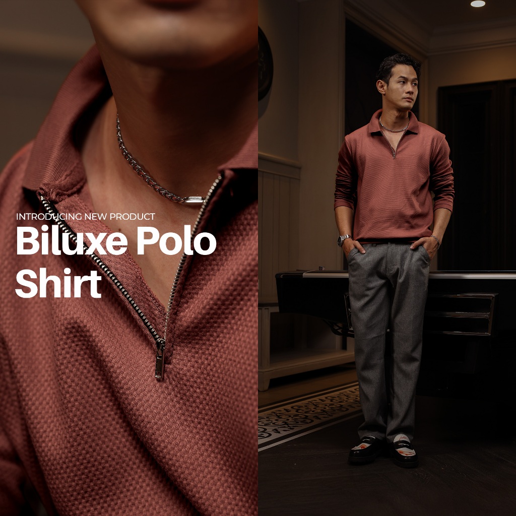 Jual JB Biluxe Half Zip Polo Long Sleeve Rossore - Kaos Kemeja Lengan ...