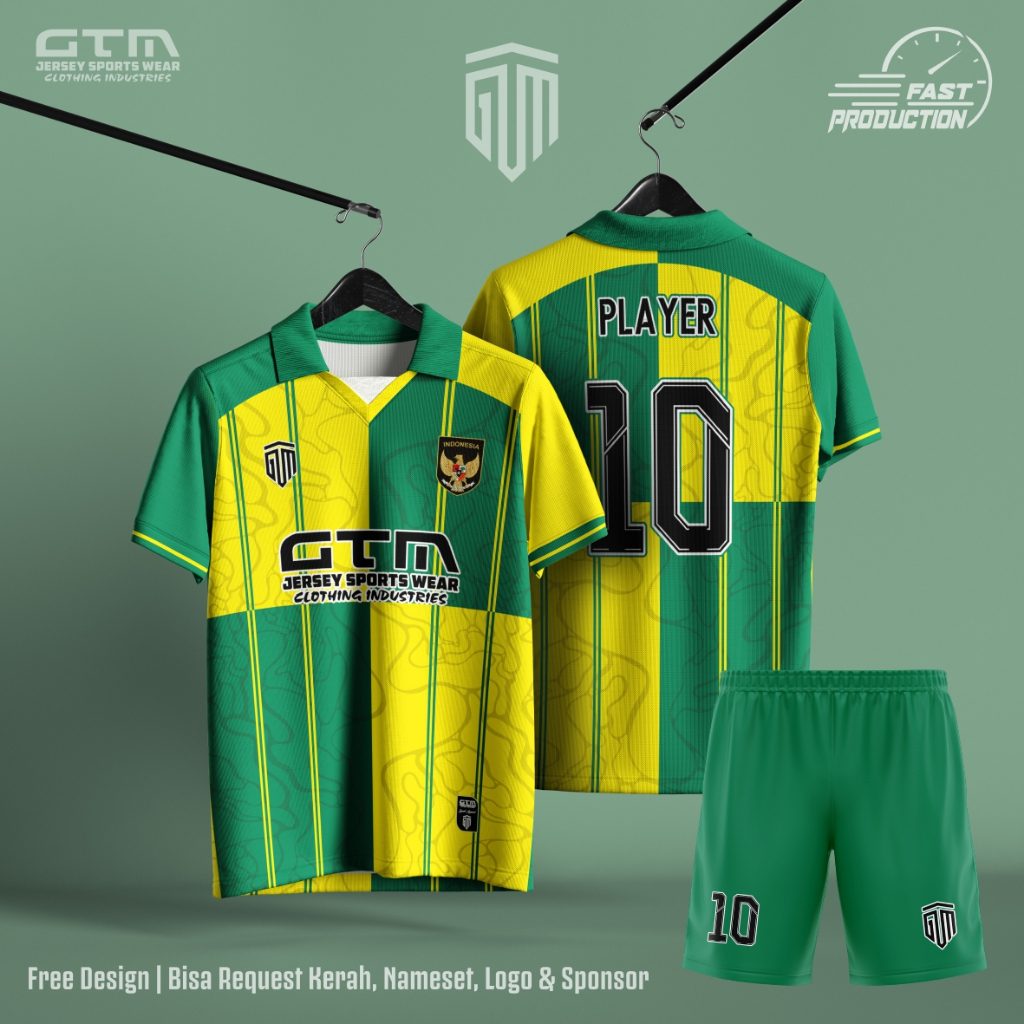 Jual Jersey Bola Futsal Hijau Kuning Kerah Retro ~ Free Custom Design ...