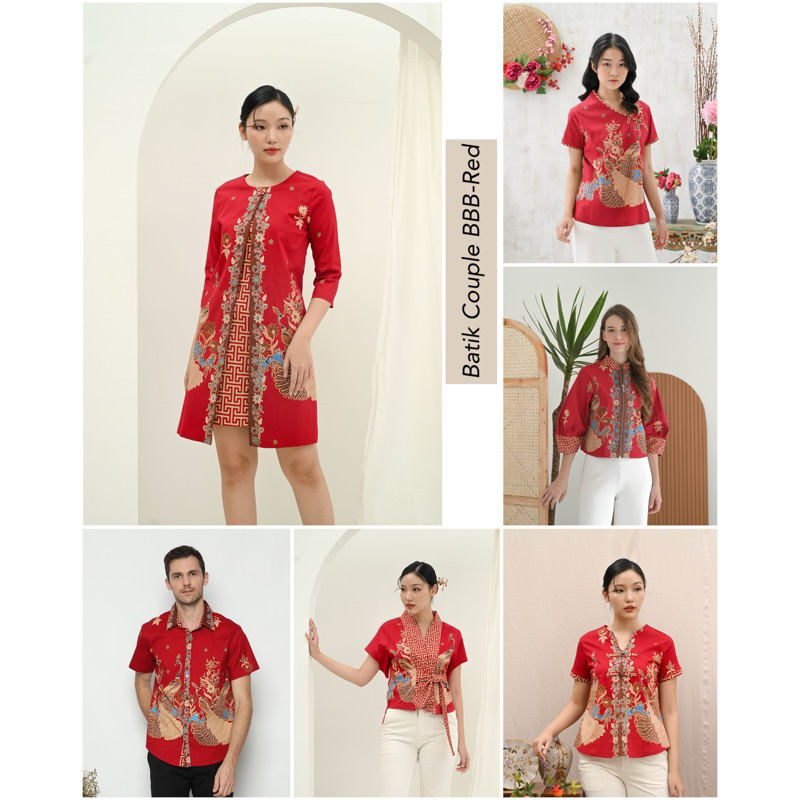 Jual Batik Couple Family Set Edisi Imlek Natal Warna Merah Bahan Katun ...