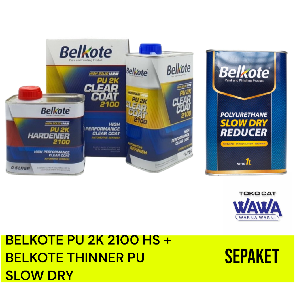 Jual Clear Belkote 2100 HS 1.5 liter dan thinner PU slow dry reducer belkote 1liter (sepaket ...