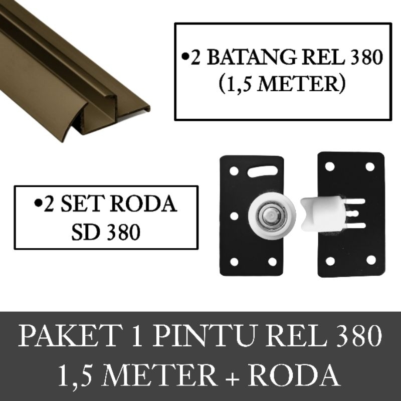 Jual (1 Pintu + Roda) Paket 2 Rel Timbul 380 Lenaga 1,5 M + 2 Set Roda SD - 380 Pintu Lemari ...
