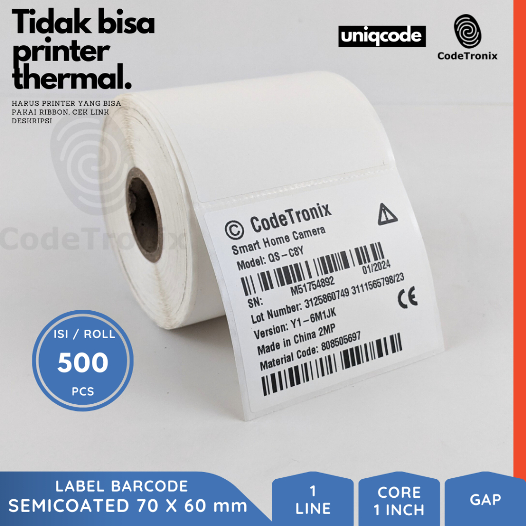 Jual Label Sticker Kertas Semicoated 70x60 Stiker Barcode Roll 1 Line 500 pcs | Shopee Indonesia