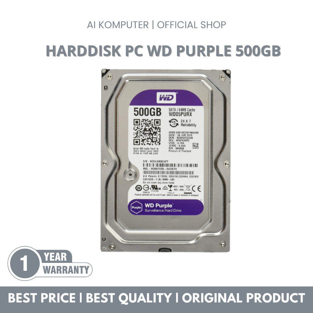 Jual Hardisk 500gb WD Purple SATA 3,5 Original Speed 7200 RPM Garansi 1 ...