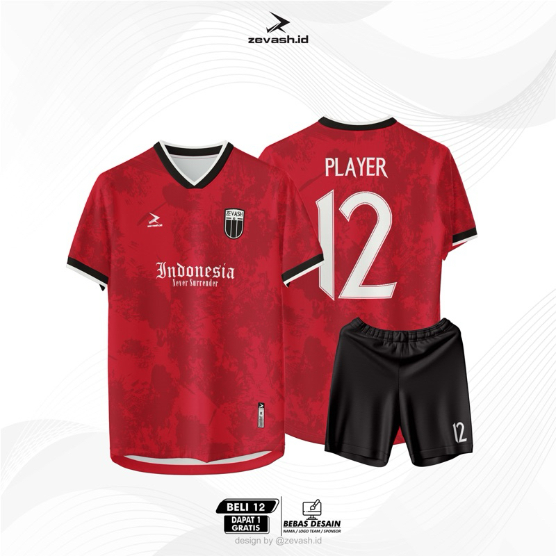 Jual Custom Jersey futsal/sepak bola zv RED full print gratis ganti ...