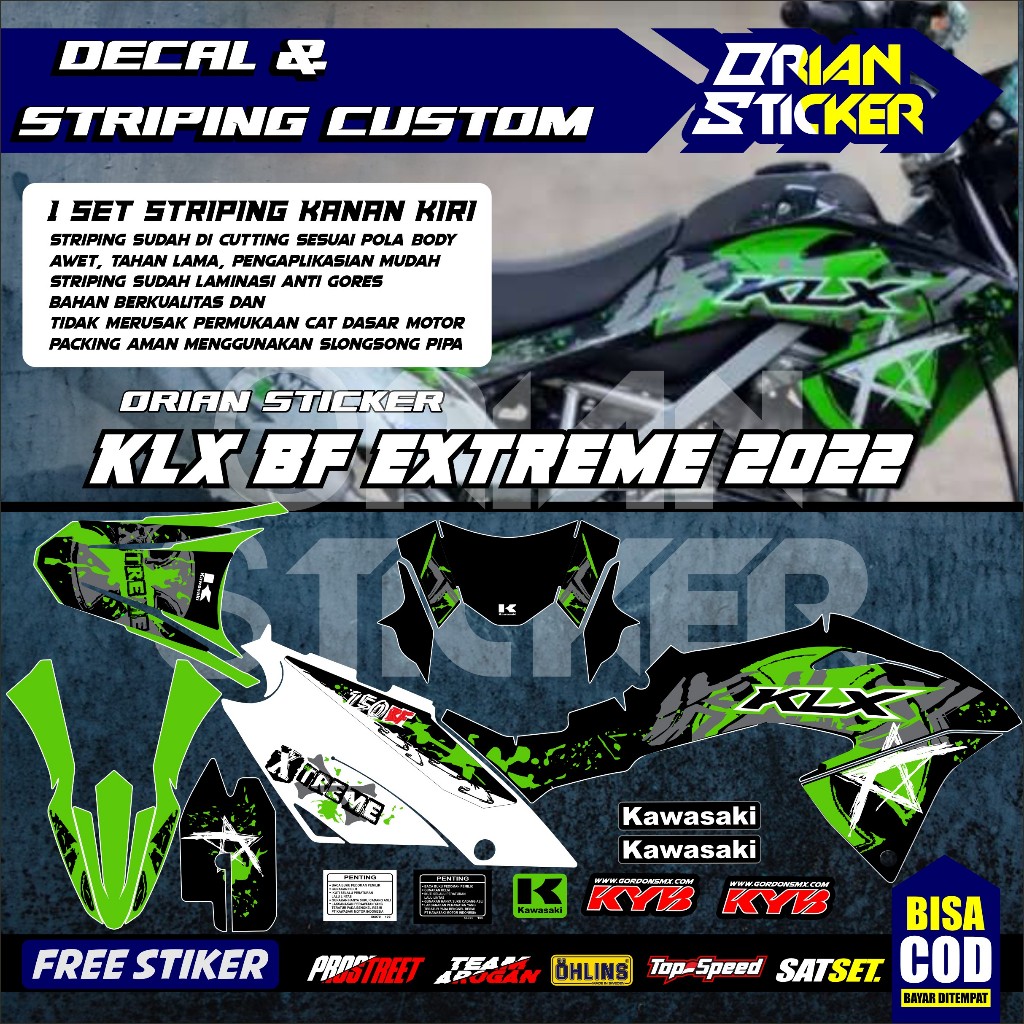 Jual striping klx bf extreme 2022 hijau hitam stripping klx bf 2021 ...