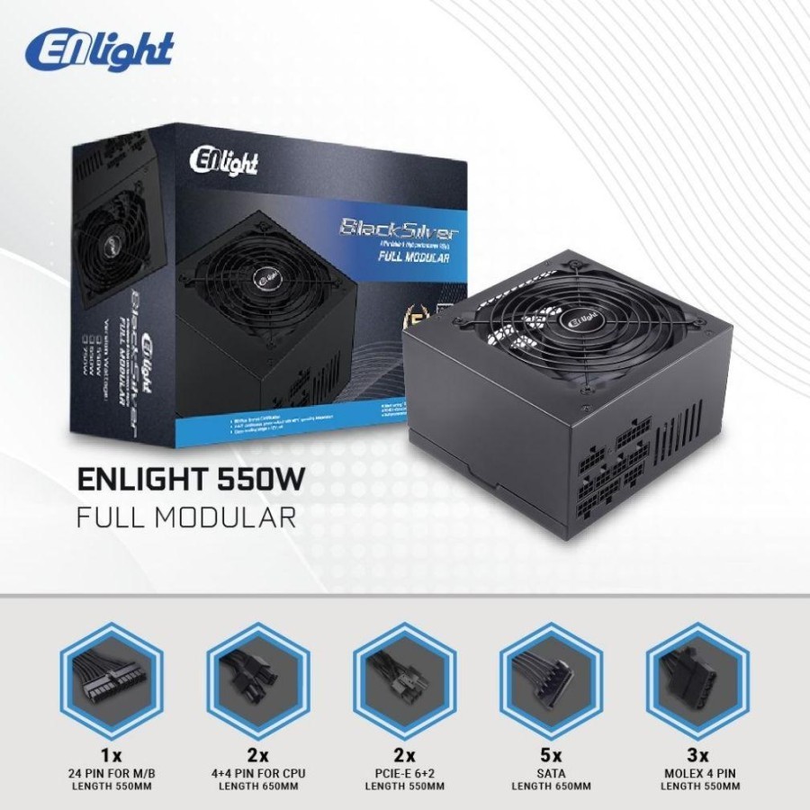 Jual PSU ENLIGHT 550W 80+ BRONZE Power Supply FULL MODULAR BLACK 550 ...