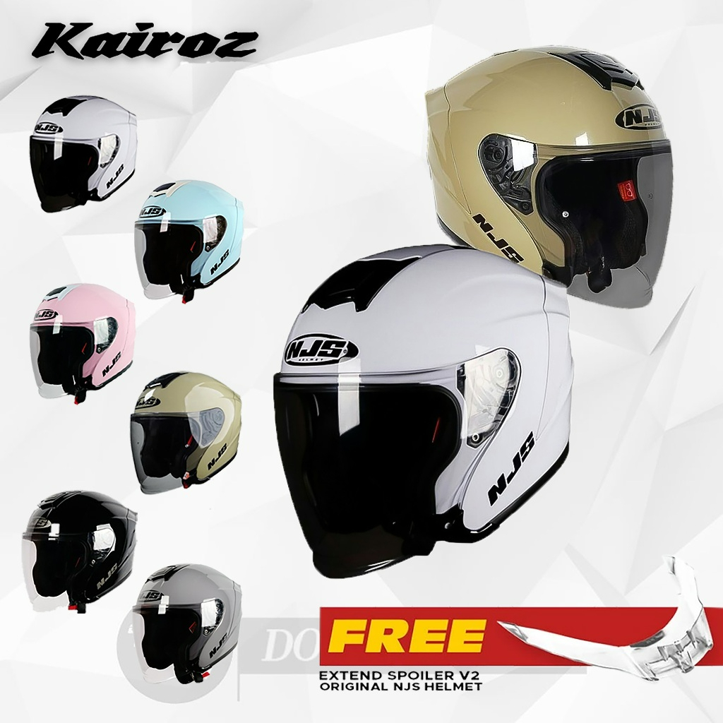 Jual HELM NJS KAIROZ V1 SOLID SINGLE VISOR | HELM HALF FACE NJS KAIROZ FREE SPOILER 3D CLEAR ...