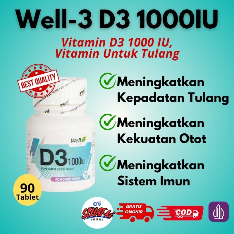 Jual CNI Well-3 D3 1000IU 90 tablet Vitamin D3 Untuk Tulang Otot Imun Tubuh Kuat & Cegah ...