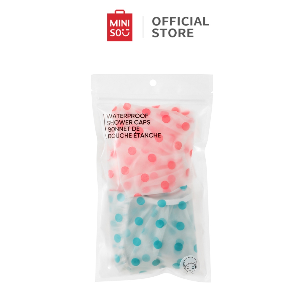 Jual Miniso Shower Caps Topi Mandi Polka Dot Waterproof Reusable Bath ...