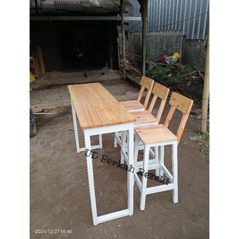 Jual 1 set meja makan bar buat cafe atau resto kayu jati belanda | Shopee Indonesia