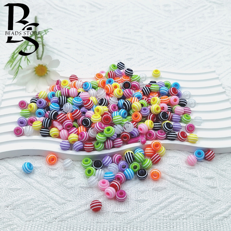 Jual (30-50pcs) Manik-manik Bulat Garis Warna Permen Akrilik Manik ...