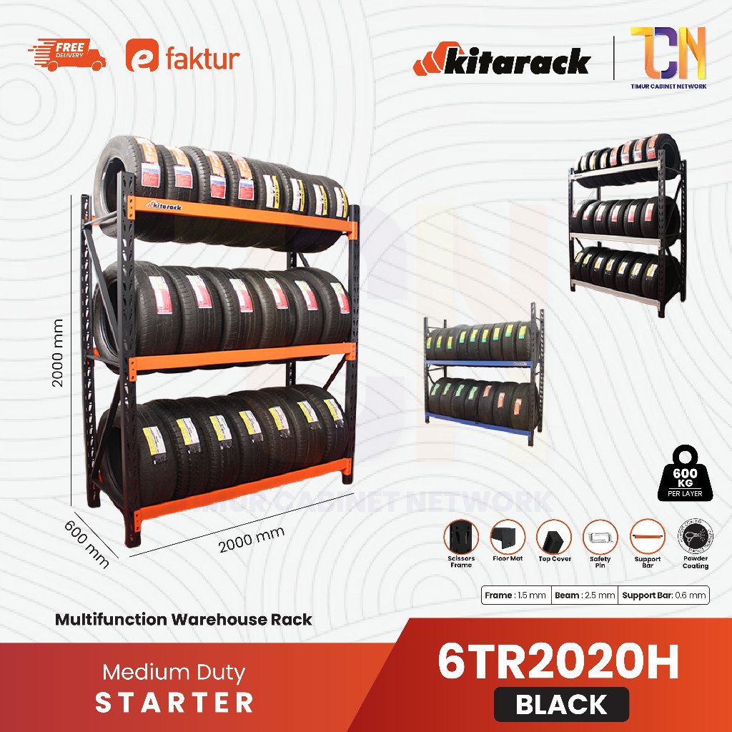 Jual KITARACK Rak Gudang Tire Rack 6TR2020 Frame Hitam Rak Ban Motor ...