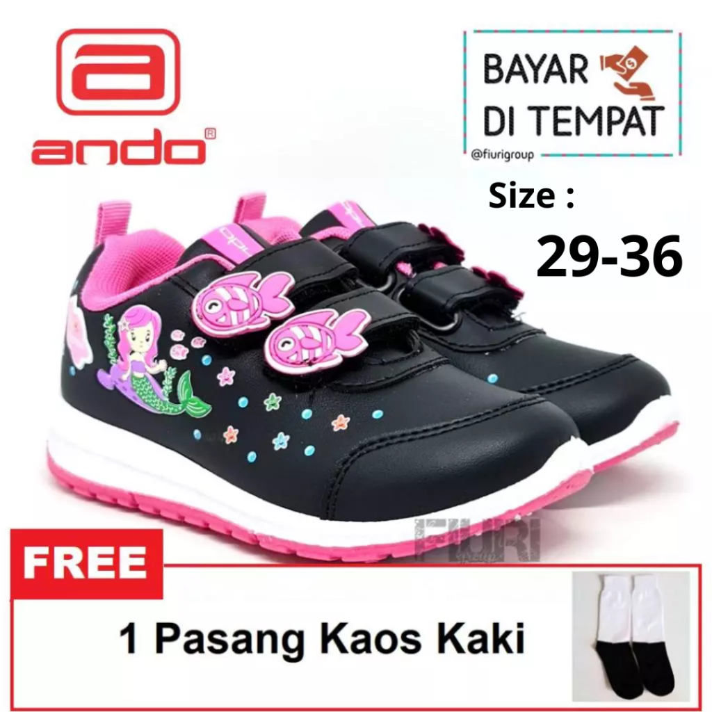 Jual FIURI - ANDO ORIGINAL - LILY MERMAID PEREKAT 29-36 HITAM PINK - SEPATU SNEAKERS KANVAS SOL ...