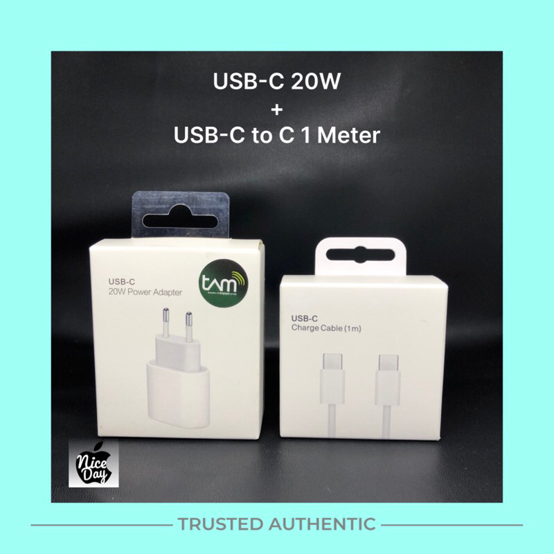 Jual Charger iP 15 USB C 20W + USB C to C Cable 1M Original 100% ...