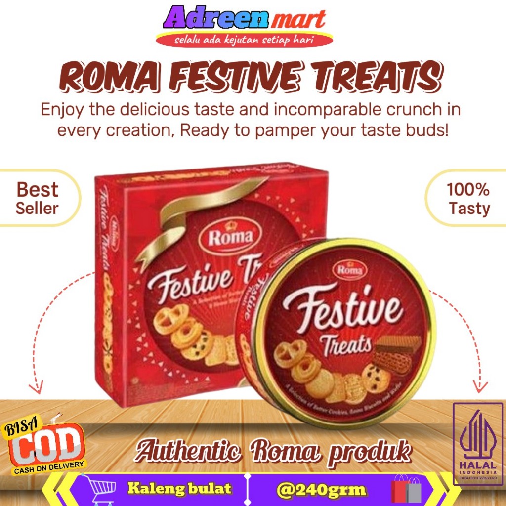 Jual Roma Festive Treats 240 | 675gr-Biskuit Wafer Kaleng-Cemilan ...
