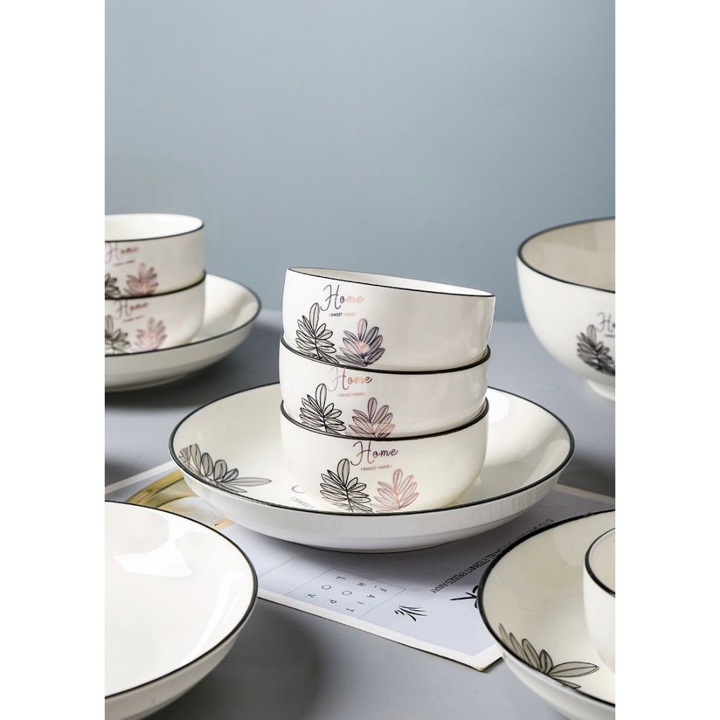 Jual Luxurious Porcelain Tableware Set Leaves Motif | Mangkok Set ...