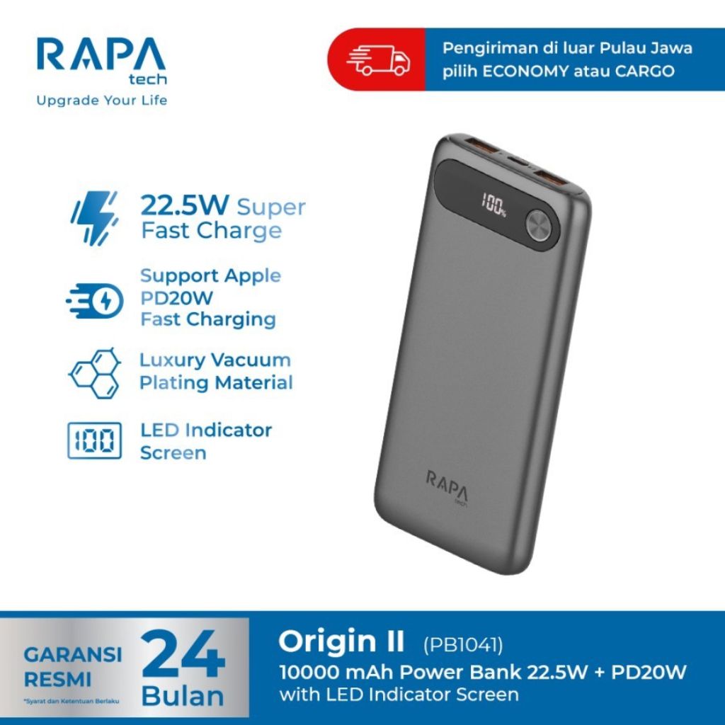 Jual RAPAtech Powerbank Slim Fast Charging 10.000 mAh QC 22.5W + PD 20W ...