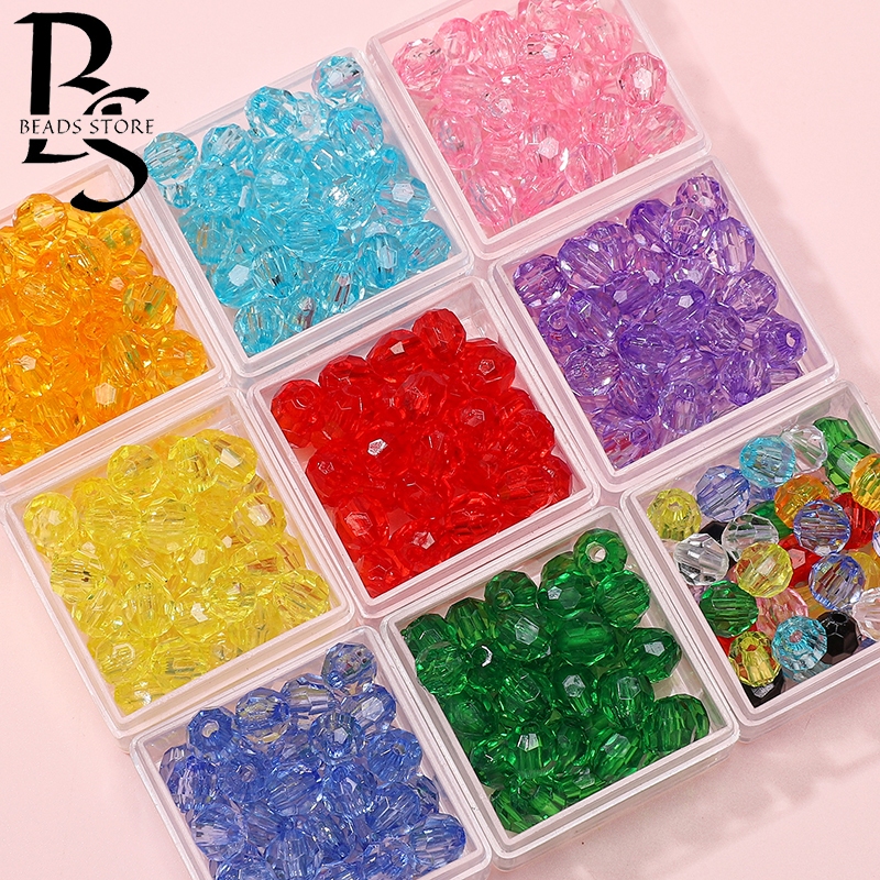 Jual (30-100pcs)Manik Bulat Lekukan Crystal Manik Transparan Kilau ...