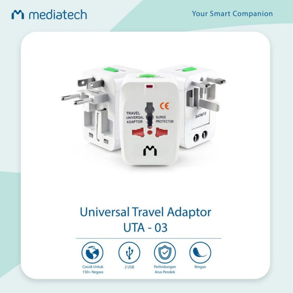 Jual Mediatech Universal Travel Adaptor UTA-03 ( USB 1A ) - Putih ...