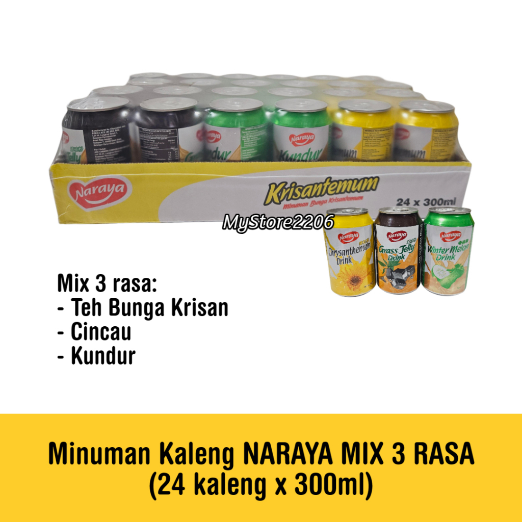 Jual Minuman Kaleng / Soft Drink merek Naraya rasa MIX (Sarsi Oren Cincau Kundur Krisantemum Teh ...